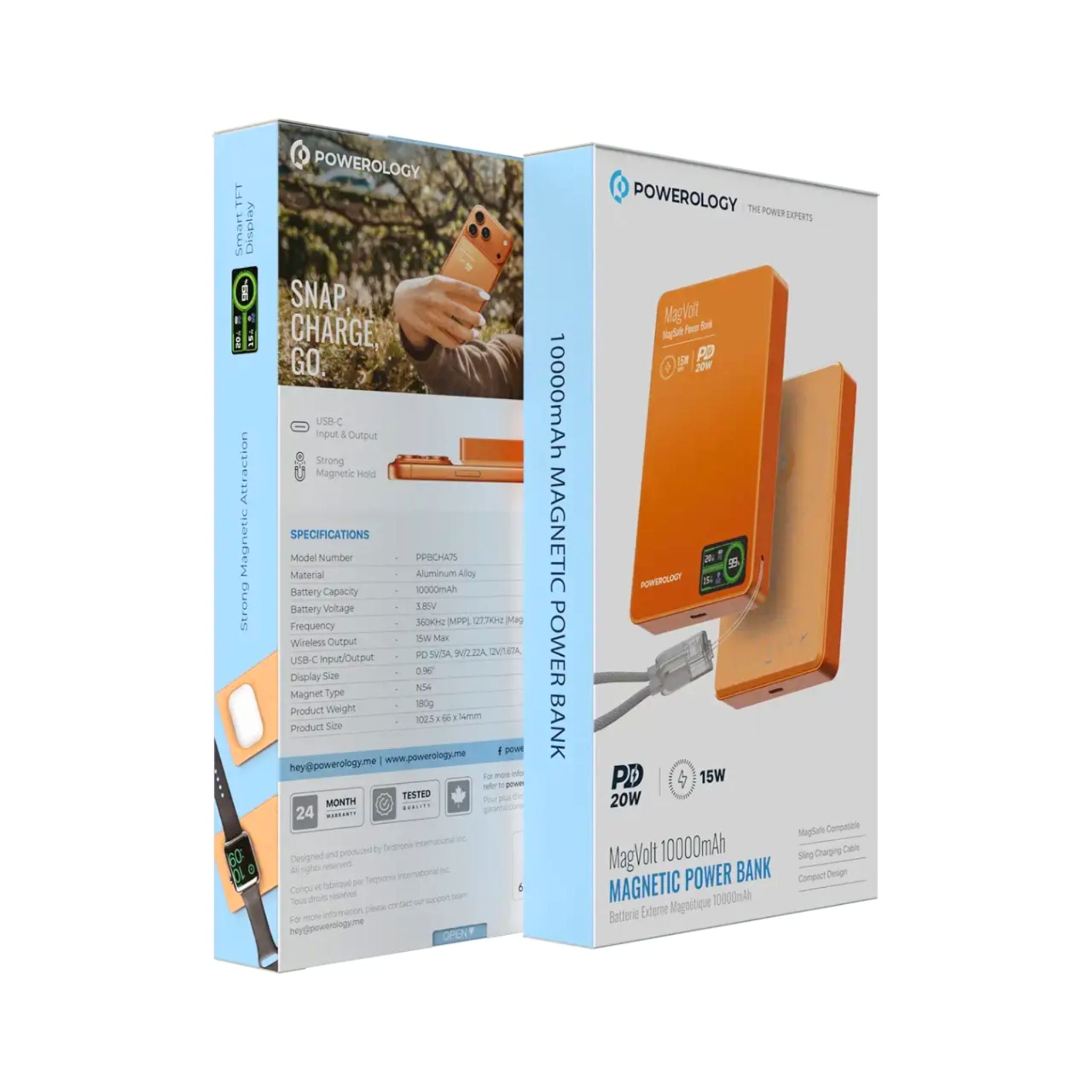 Powerology MagVolt 10000mAh Power Bank, 2.5W Watch Output, Up to 15W P ...