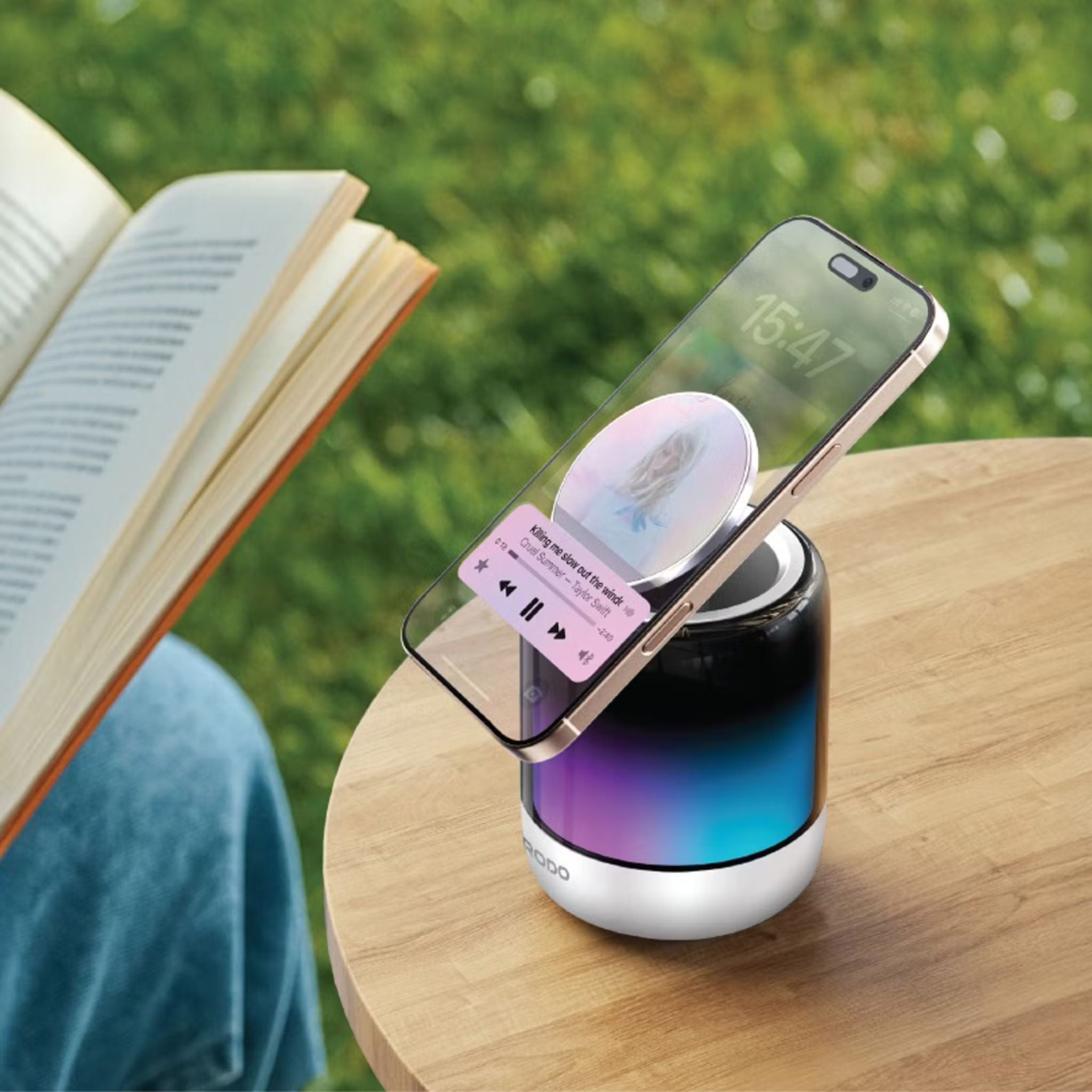 Porodo SyncGlow Speaker & Phone Holder with Rhythmic Lights, 500mAh Ba ...