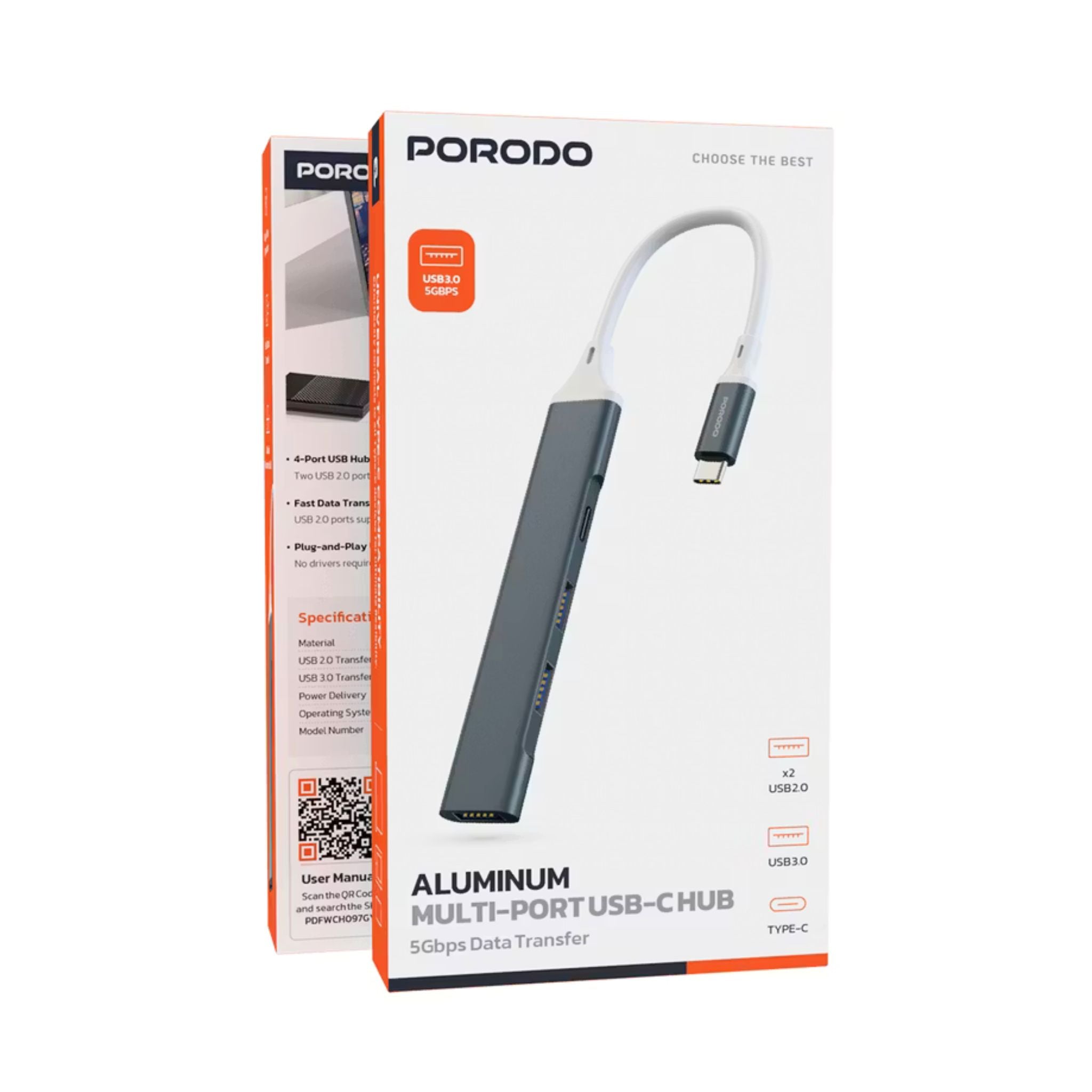 Porodo 4-in-1 Multi-Port USB-C Hub with Fast Data Transfer, Plug and P ...