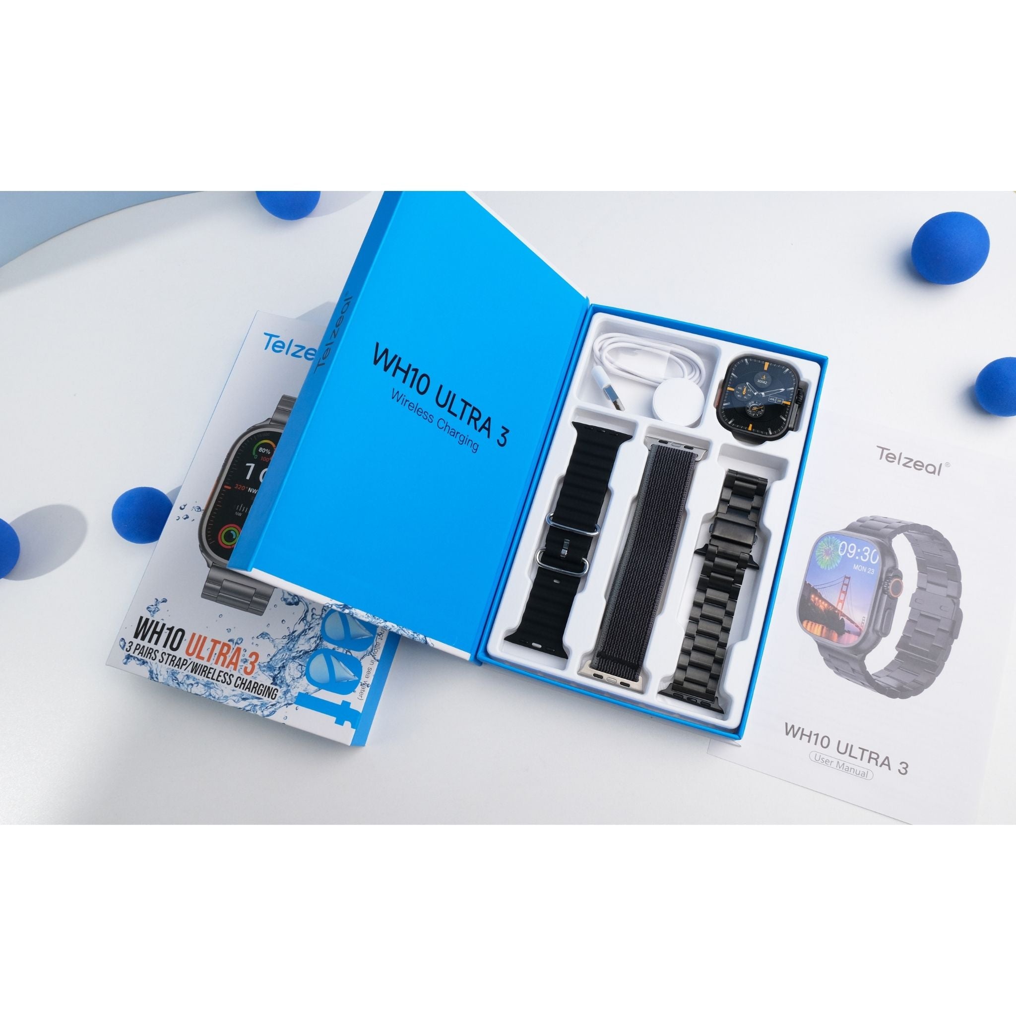 Telzeal WH10 Ultra 3 (3Pair strap/Wireless Charging) Smartwatch cuttin ...