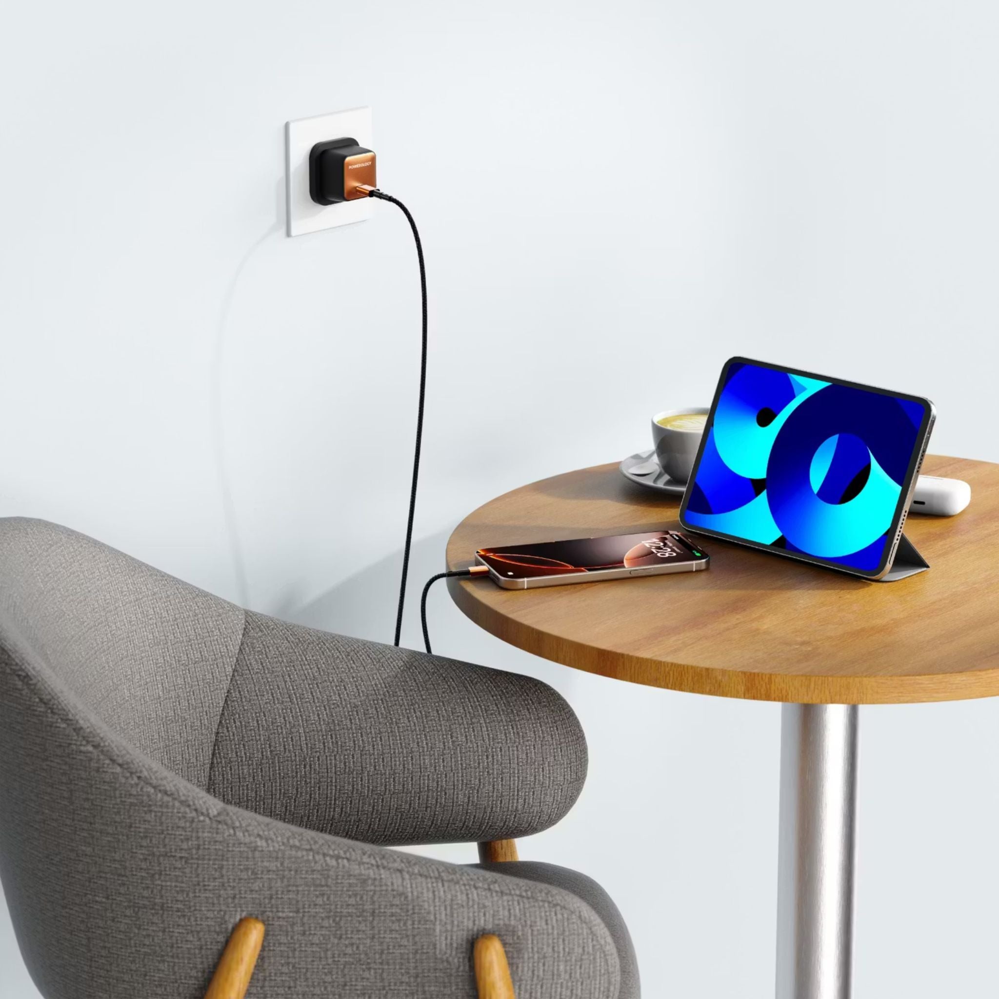 Powerology QX 45W Pocket-Sized GaN Adapter with Safety Protections, 1m ...